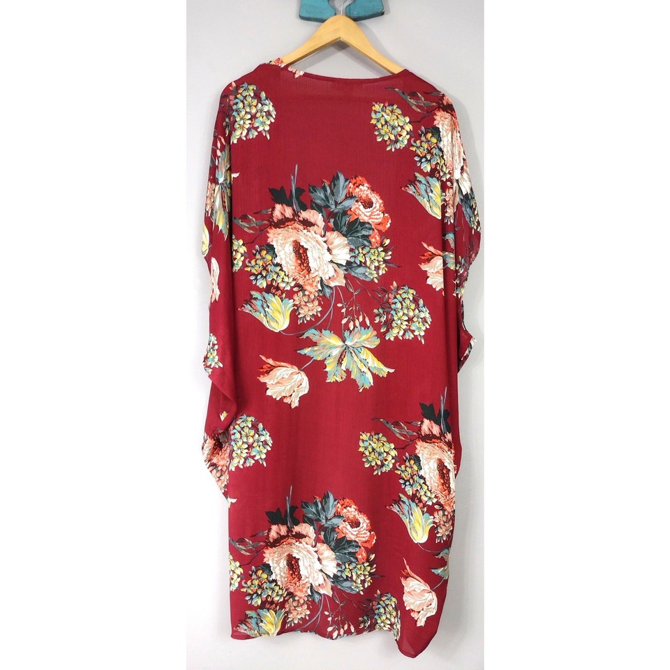Umgee Red Floral Kimono Duster XL Flowers Boho Casual Flowy Rodeo ...