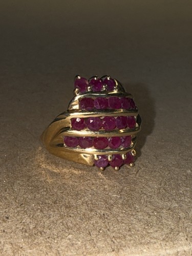 Vintage 10k Yellow Gold Ruby Round Cluster Bypass Ring Size 7.75 - 5.6 ...
