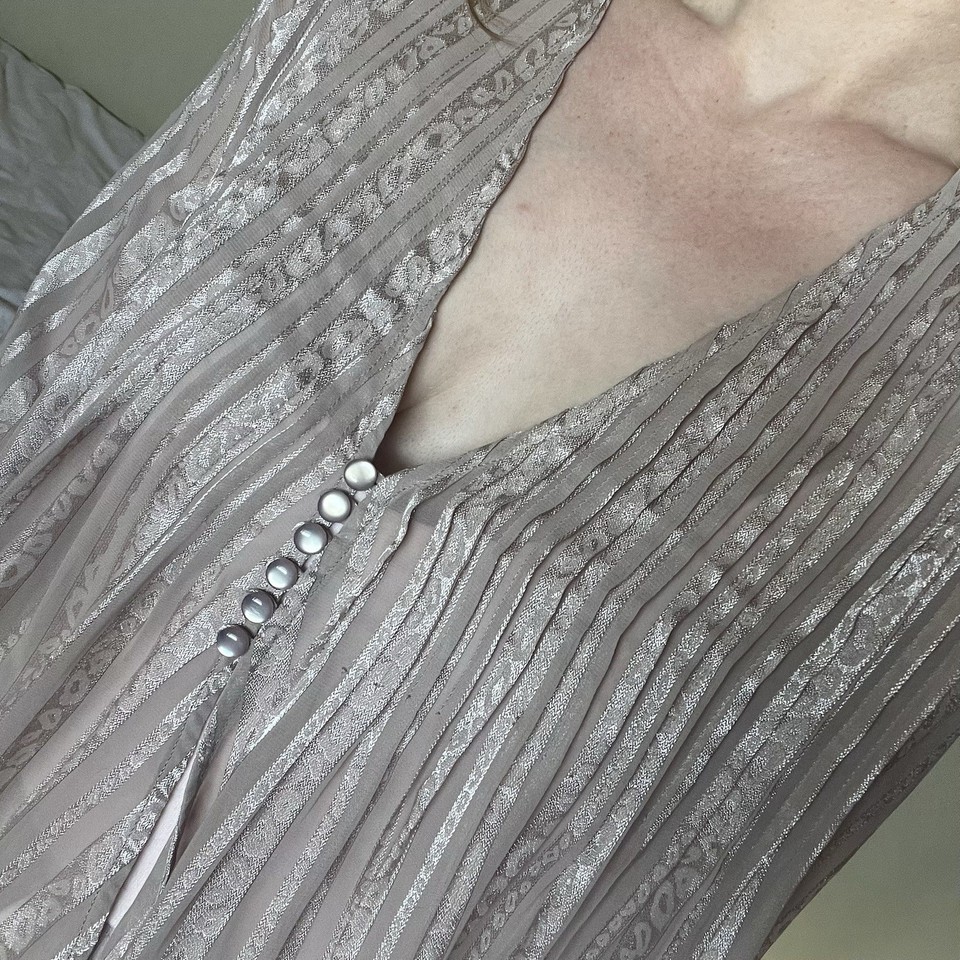 Elly M Silk Blend Blouse Size 6 Y2K Coquette Boho Pearl Button Top ...