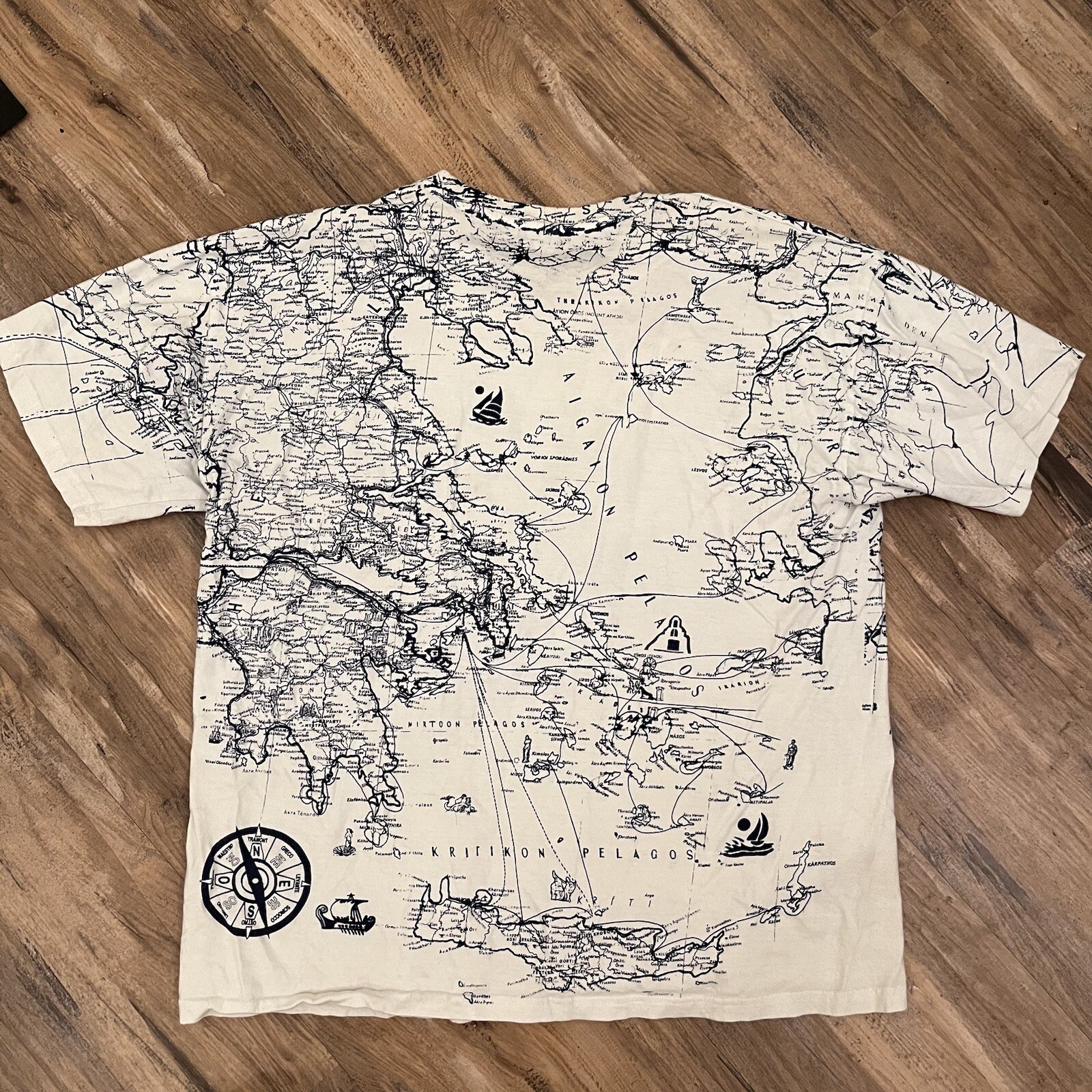 Men’s Vintage 90s Greece Map All Over Print Graphic t… - Gem
