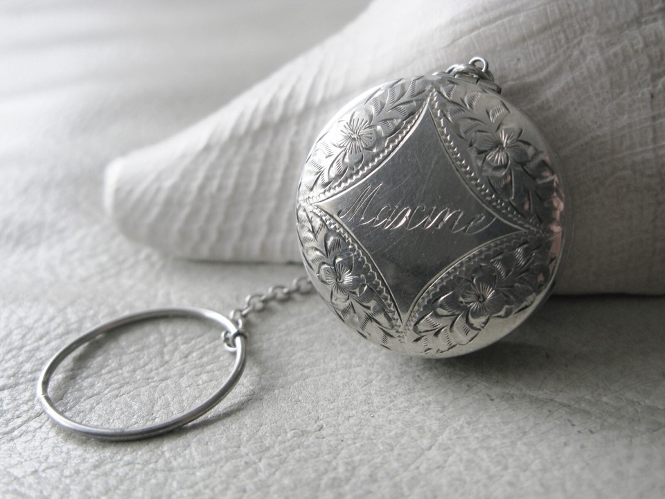 Antique Victorian Engraved Floral STERLING Silver Chatelaine Puff ...
