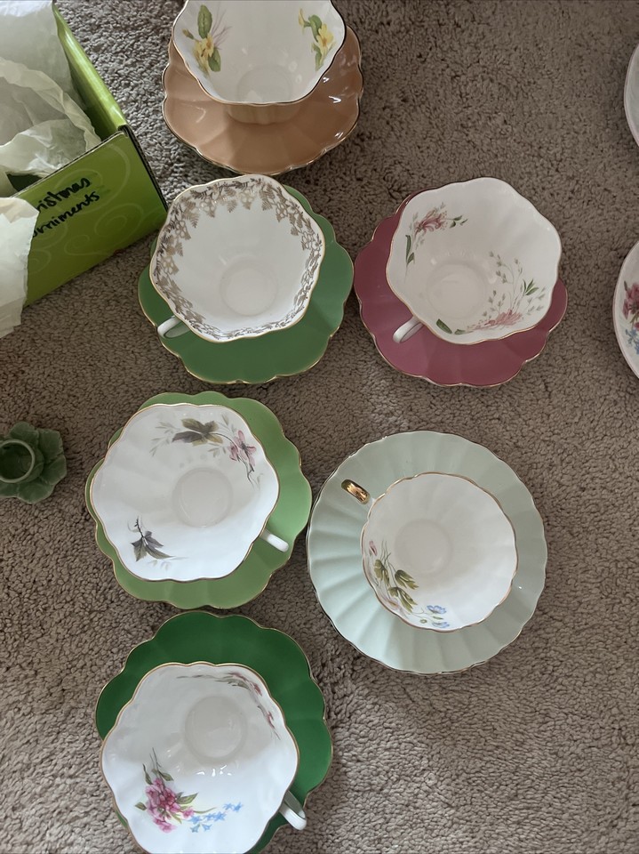 RARE SHELLY ENGLAND TEA CUPS AND SAUCERS FINE BONE CHINA ANTIQUE SET OF ...