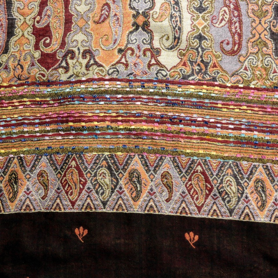 Mavish Cotton Wool Scarf Shawl Black Orange Paisley Made in Turkey Knot ...
