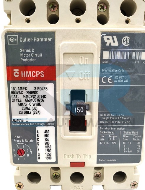Eaton Cutler Hammer HMCPS150T4C Type HMCP Motor Circuit Protector 150 ...