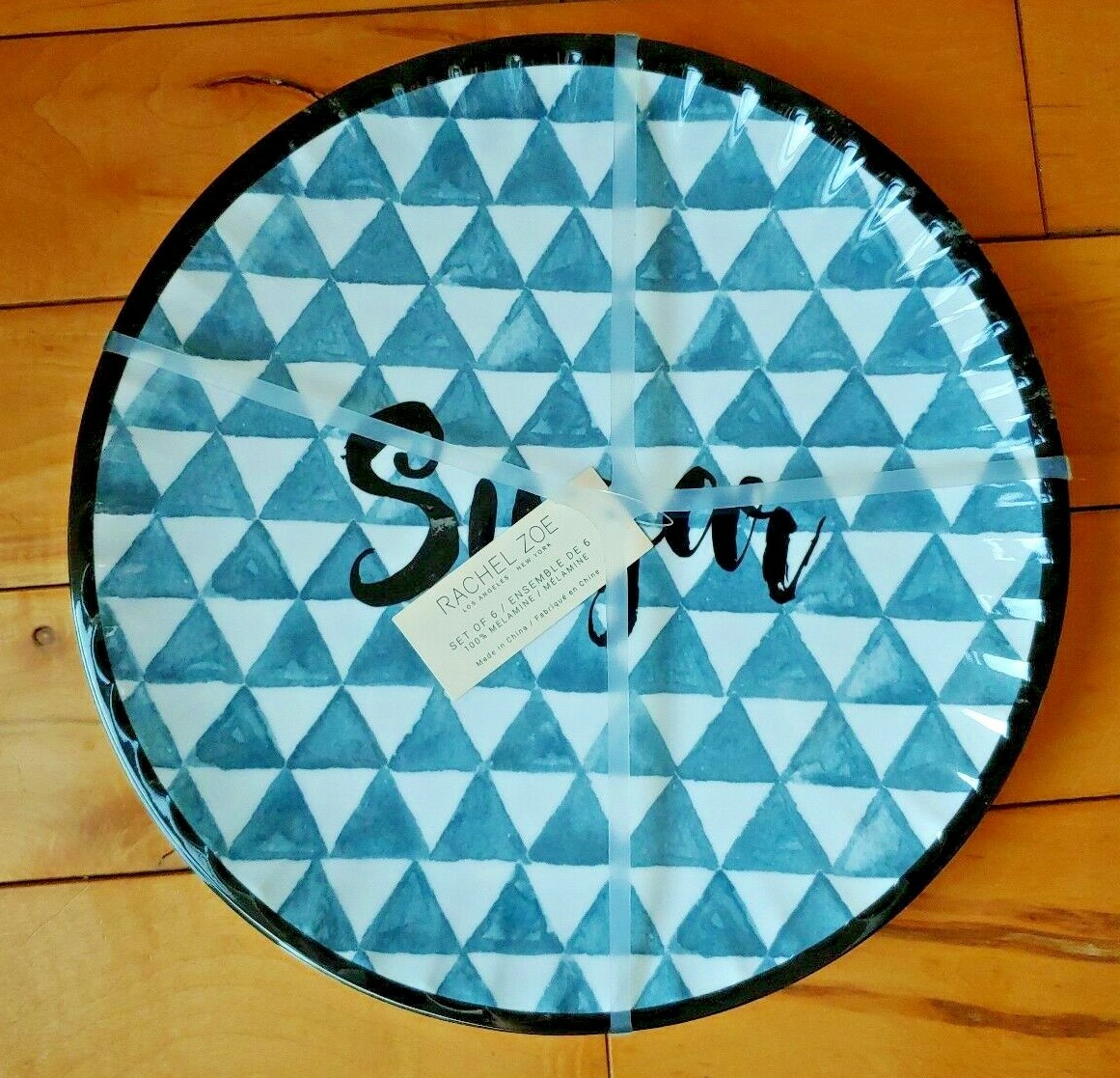Rachel Zoe Melamine Round White + Blue Conversation Plates Set Of 6 10 ...