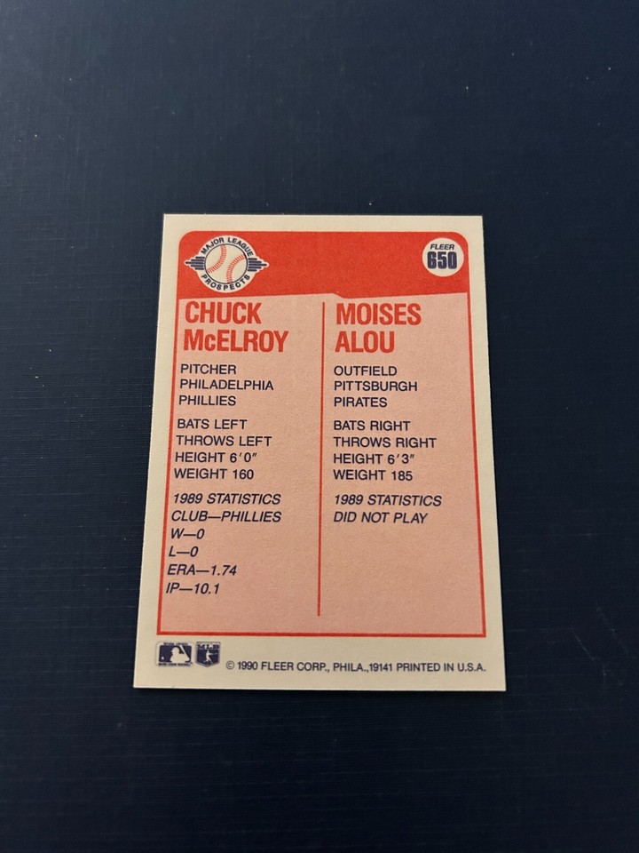 1990 Fleer Baseball Moises Alou Rookie Card #650 Factory Set Break NM ...