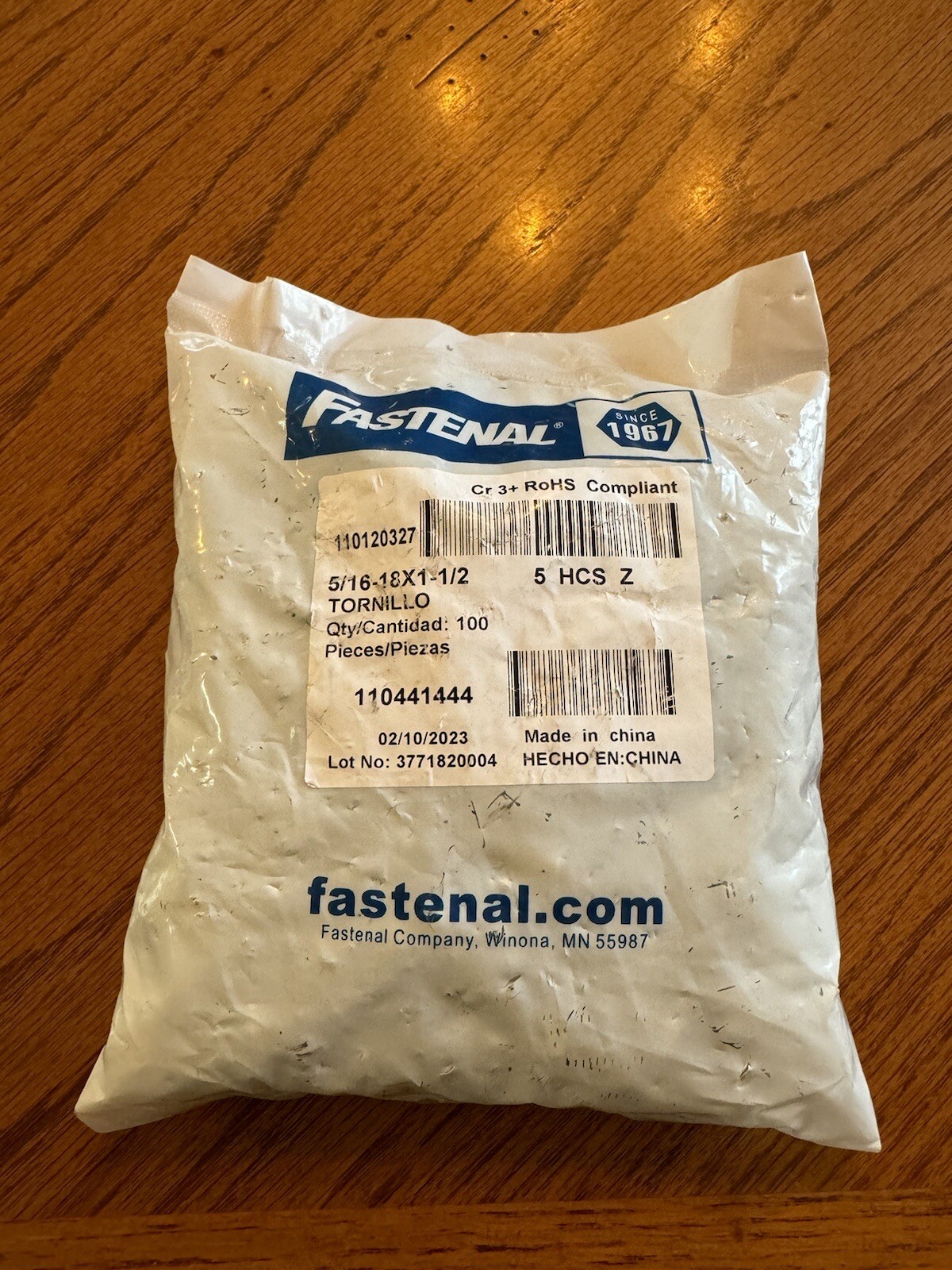 Fastenal 5-16 18 X 1-1/2 Grade 5 Coarse Hex Cap Screw , Grade 5 Zinc ...
