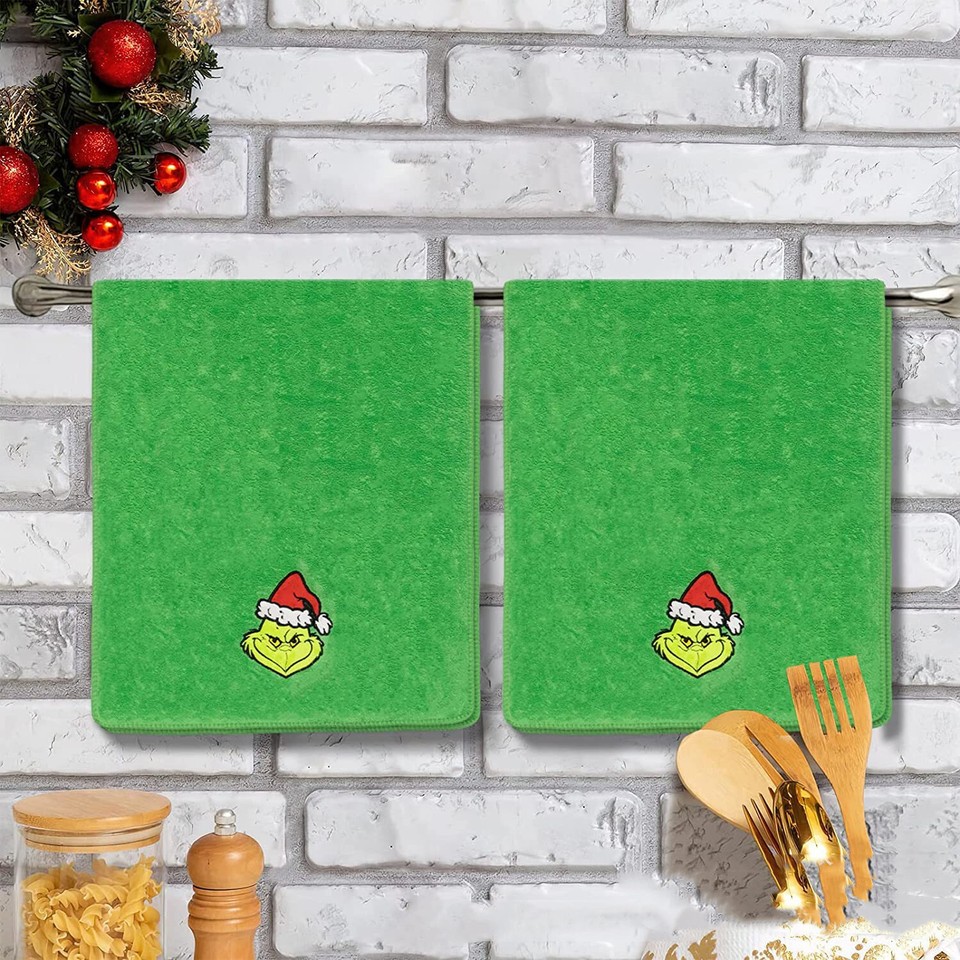 2PCS Christmas Grinch Kitchen Towels Merry Grinchmas Holiday ...
