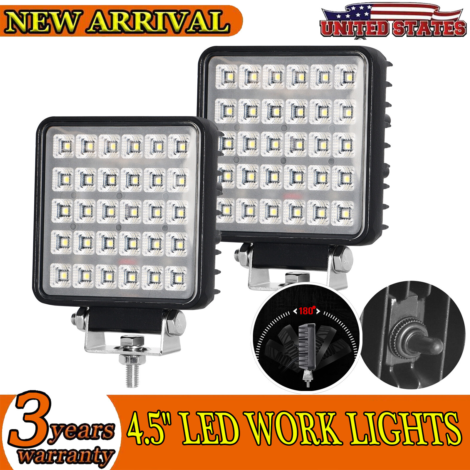 2X4.5'' Square LED Work Lights Combo Beam W/Switch Offroad 4WD SUV ...