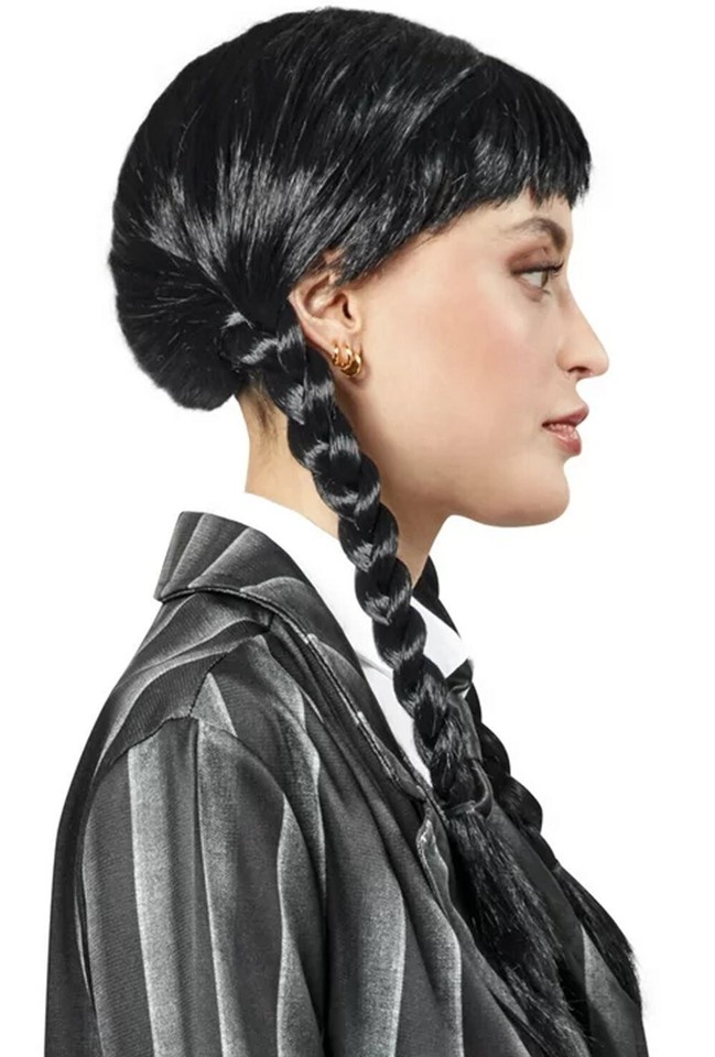 Wednesday Addams Costume Wig Adult Women Black Braids Bangs Adams ...