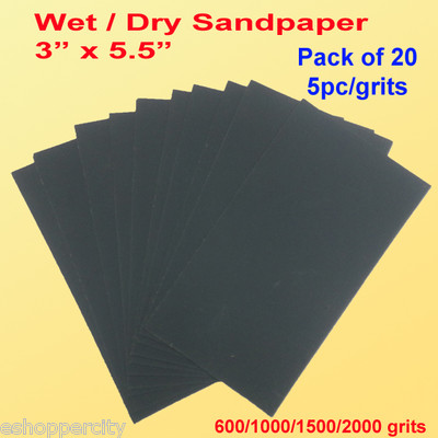 20x 3" x 5.5" Wet Dry Sandpaper Sanding Paper Abrasive P600/1000/1500 ...