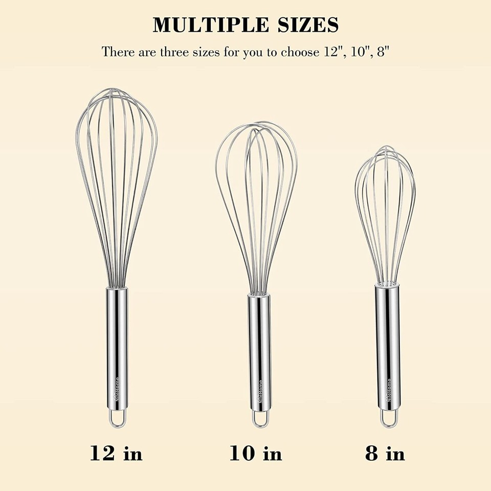 3 Pcs Stainless Steel Whisk Kitchen Utensil Wisk For Blending and ...