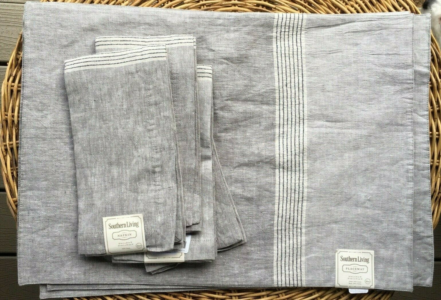 New Southern Living 100% Linen *8 piece set* 4 Placemats 4 Napkins Gray ...
