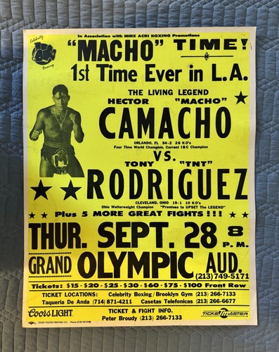 Vintage Boxing Poster Hector “Macho” Camacho vs Tony Rodriguez • 22”x ...