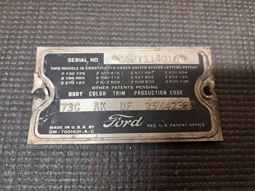 1956 Ford Fairlane Plate Tin Data 292 V8 Sedan | eBay