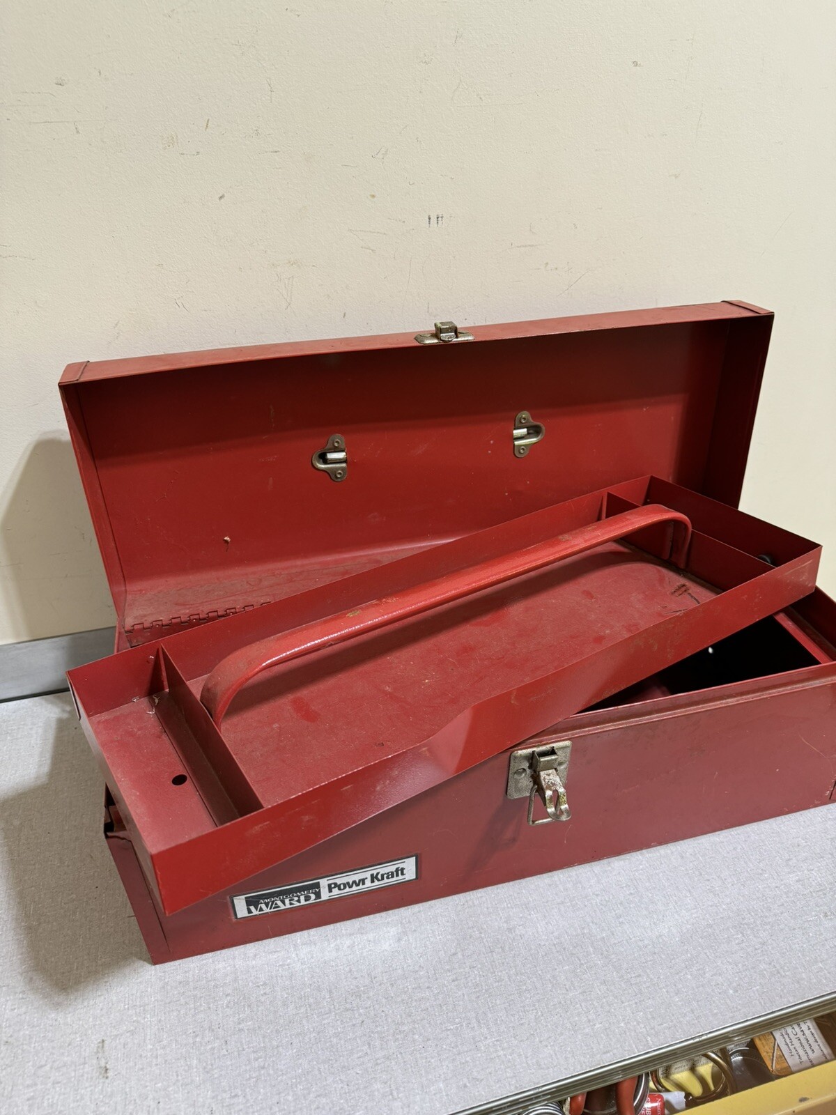 VTG montgomery ward power kraft Red Tool Box 19”x7”x7” | eBay