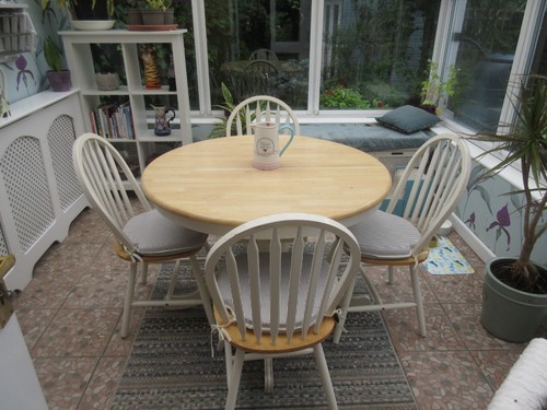 Wooden cream kitchen table and 6 chairs used | eBay UK