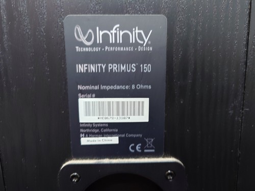 Pair of Infinity Primus 150 Bookshelf Speakers 8 Ohms TESTED With Boxes ...