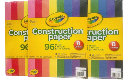 (3) Crayola Construction Paper Sheets 9"x12" 96 8 Colors Teacher School ...