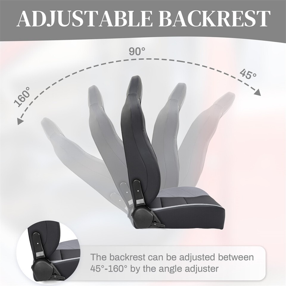 1 Pair Black+Gray Racing Seats PU Leather Reclinable Sport Bucket with ...