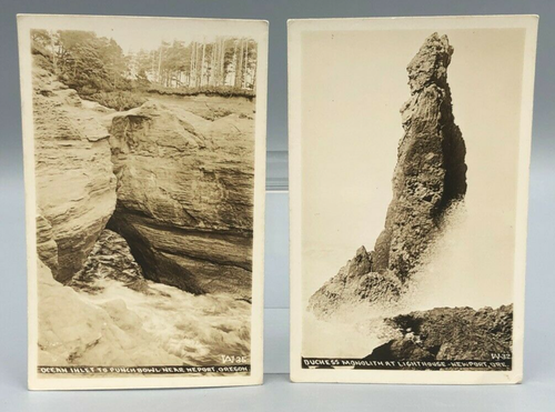 Vintge NEWPORT OREGON Punch Bowl DUCHESS MONOLITH Lighthouse PHOTO ...