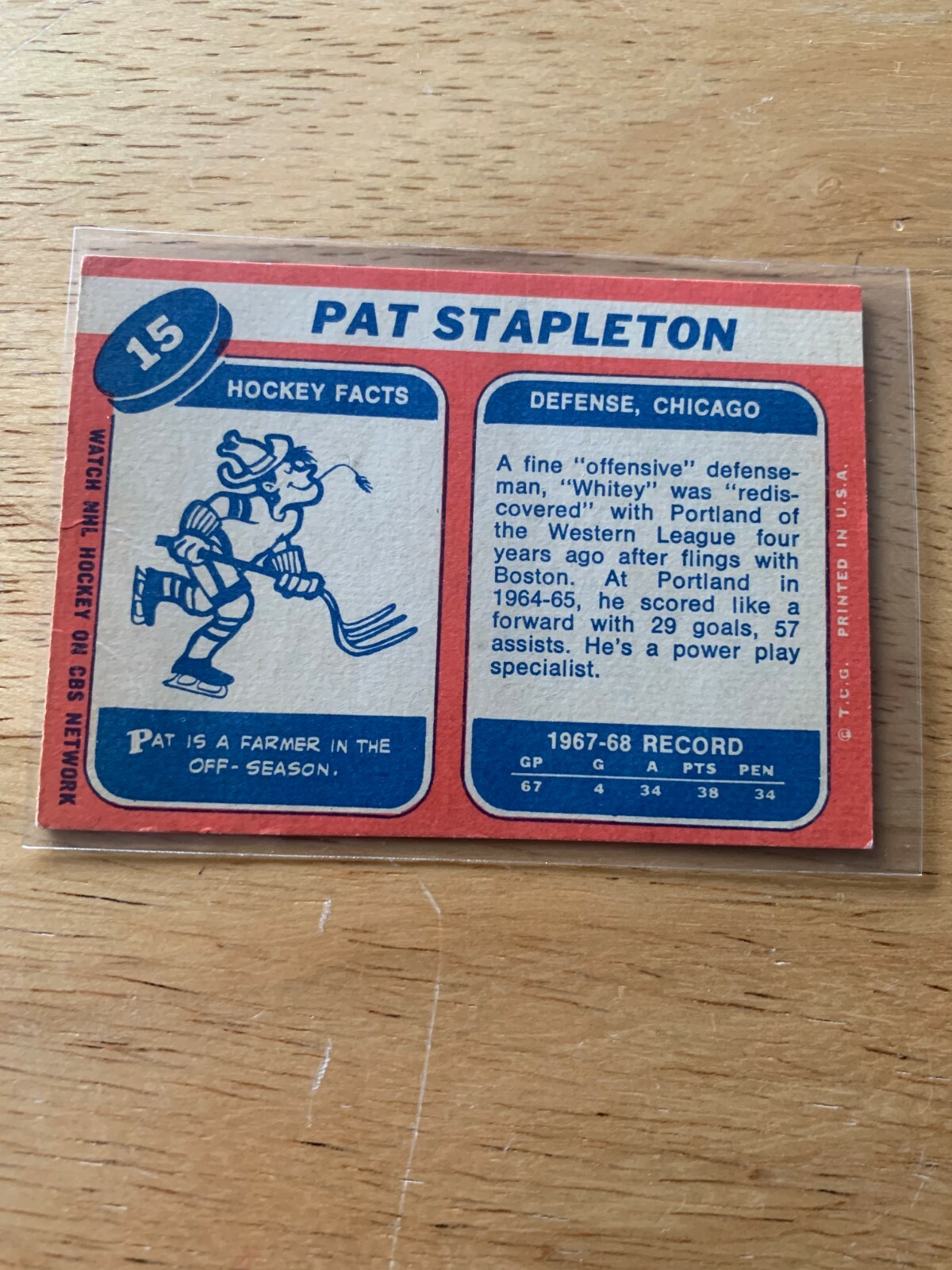 Topps Hockey 1968-69 Chicago Blackhawks Pat Stapleton Card #15 | eBay