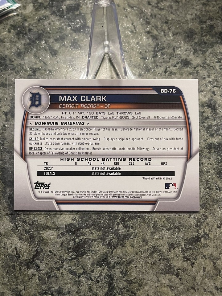 2023 1st Bowman Draft Max Clark BD-76 Rookie Detroit Tigers | eBay