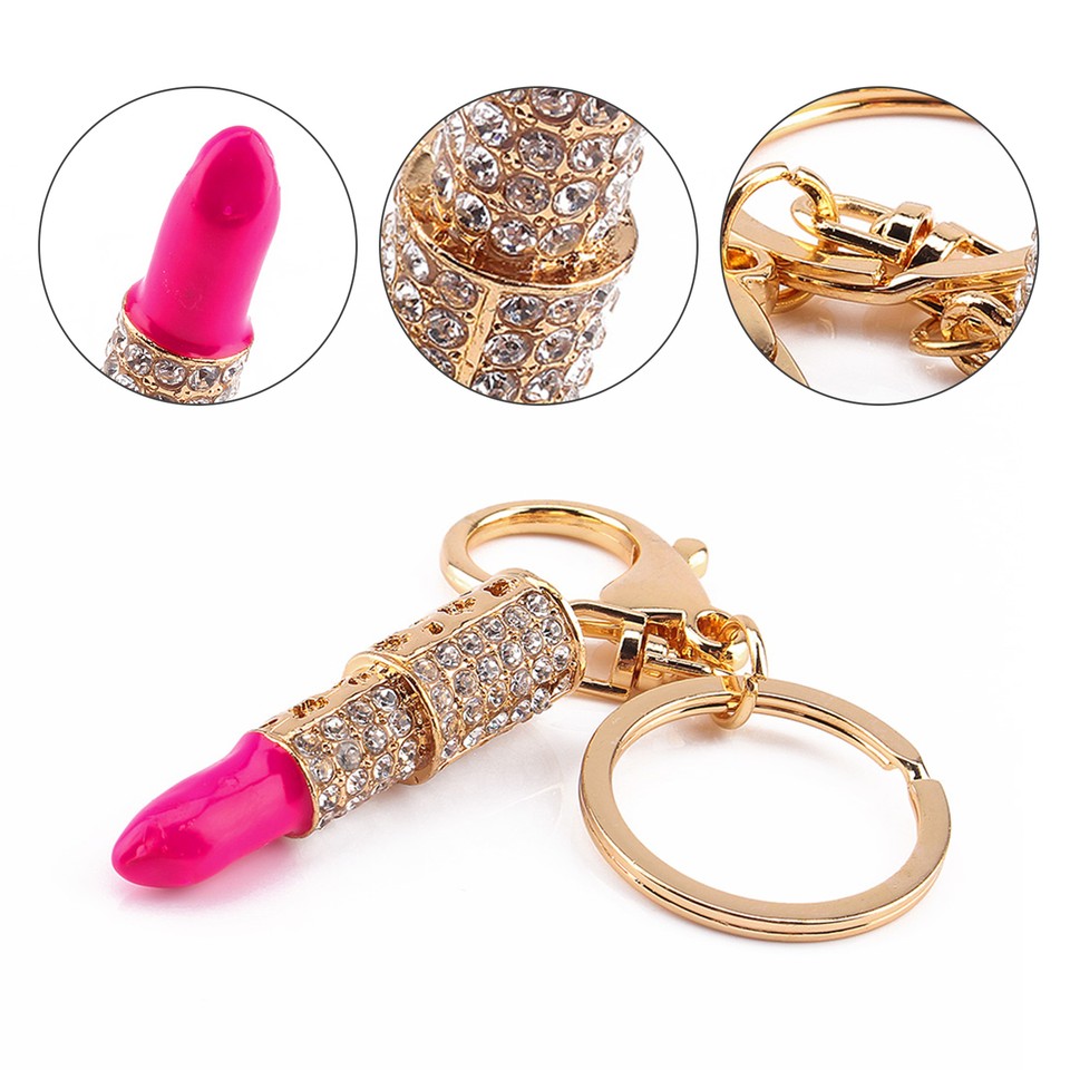 Makeup Lipstick Keyring Rhinestone Purse Bag Charm Pendant Keychain ...