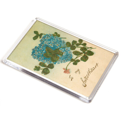 JUMBO MAGNET - Vintage Valentine - Blue Forget-Me-Not Heart & Clover ...