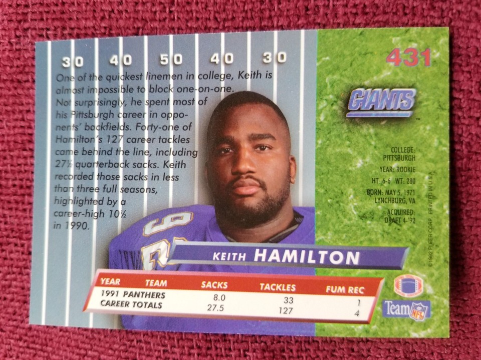 Keith Hamilton New York Giants Defensive End 1992 Fleer Ultra Draft ...