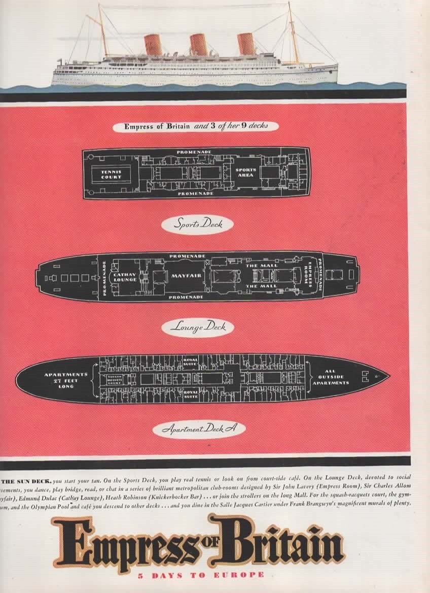 Print Ad: 1931 Empress of Britain Transatlantic Ship Art Deco-5 Days to ...