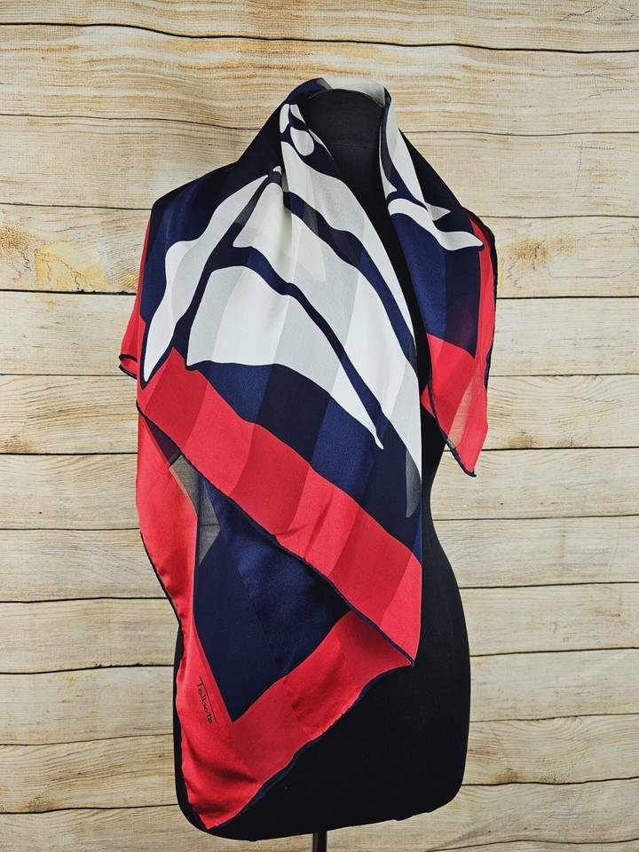 Talbots Red White Blue Silk Fish Scarf | eBay