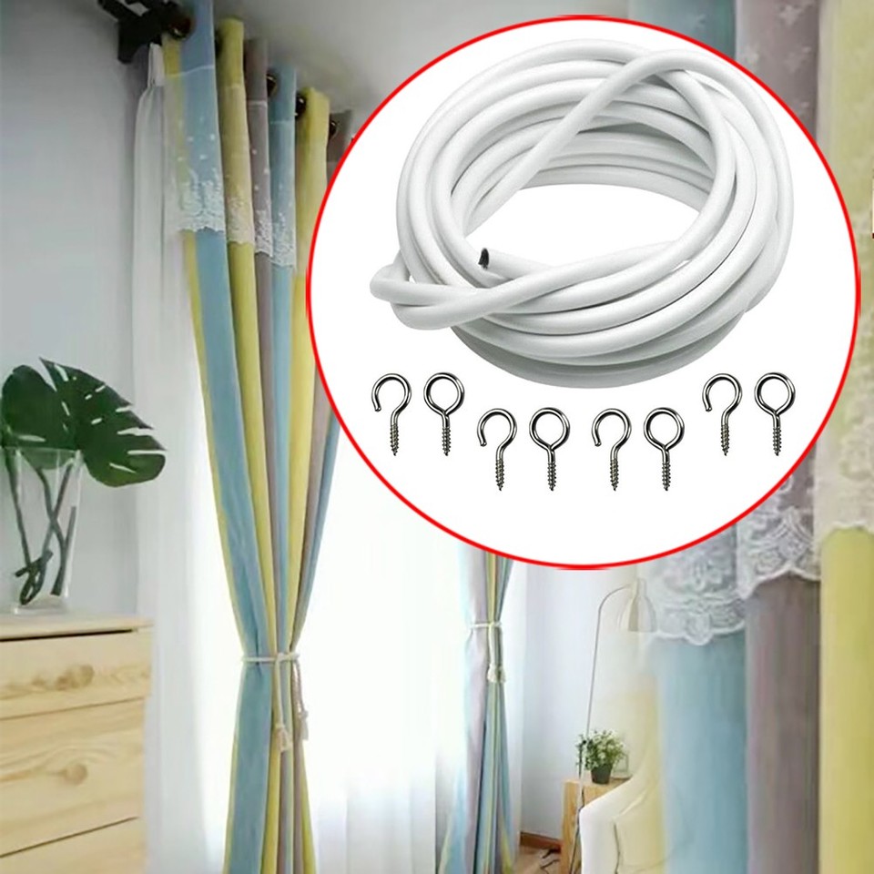3m White Expanding Wire Cord Cable w/ 4 Hooks & 4 Eyes For Light Weight ...