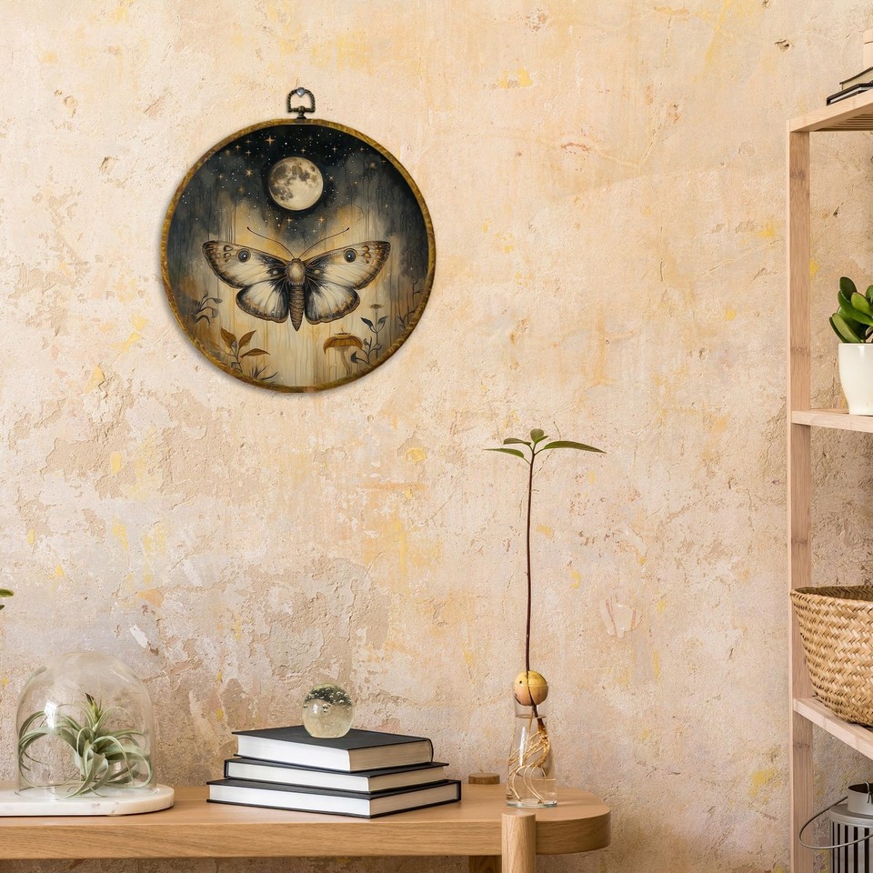Gothic Mystical Moody Full Moon Moth Round Wall Art, Dark Academia ...