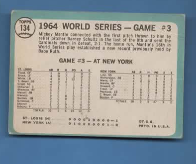 1965 Topps #134 New York Yankees World Series Mickey Mantle Card | eBay