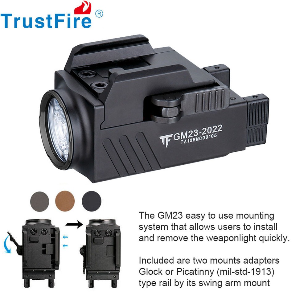 Trustfire Mini Tactical LED Gun Flashlight 800 Lumen Rail Mounted ...
