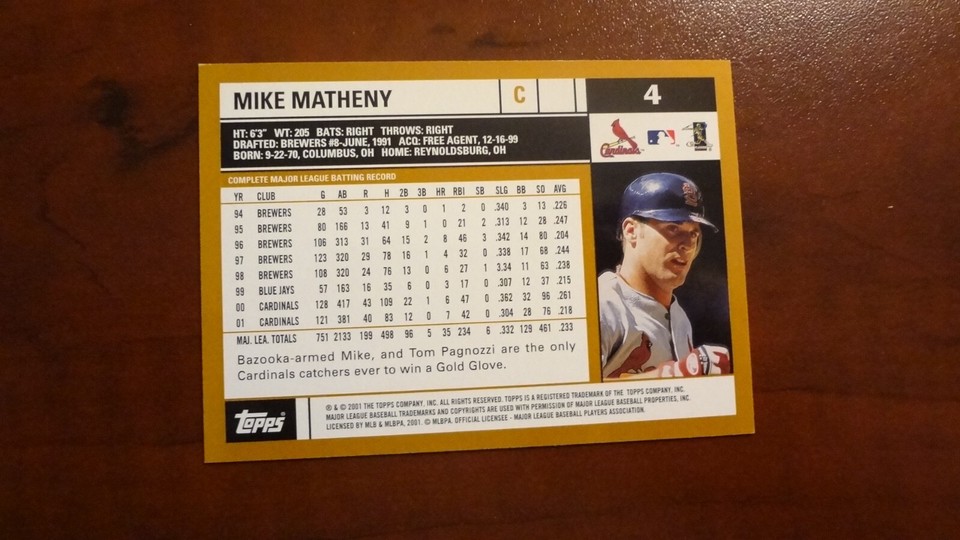 2002 TOPPS #4 MIKE MATHENY BASEBALL CARD | eBay