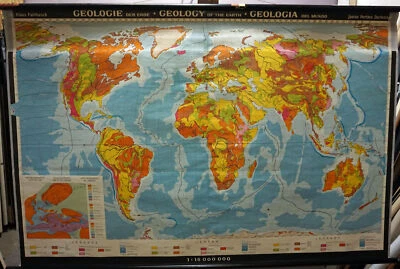 Vintage Rollable World Map Earth Geology | Grelly USA