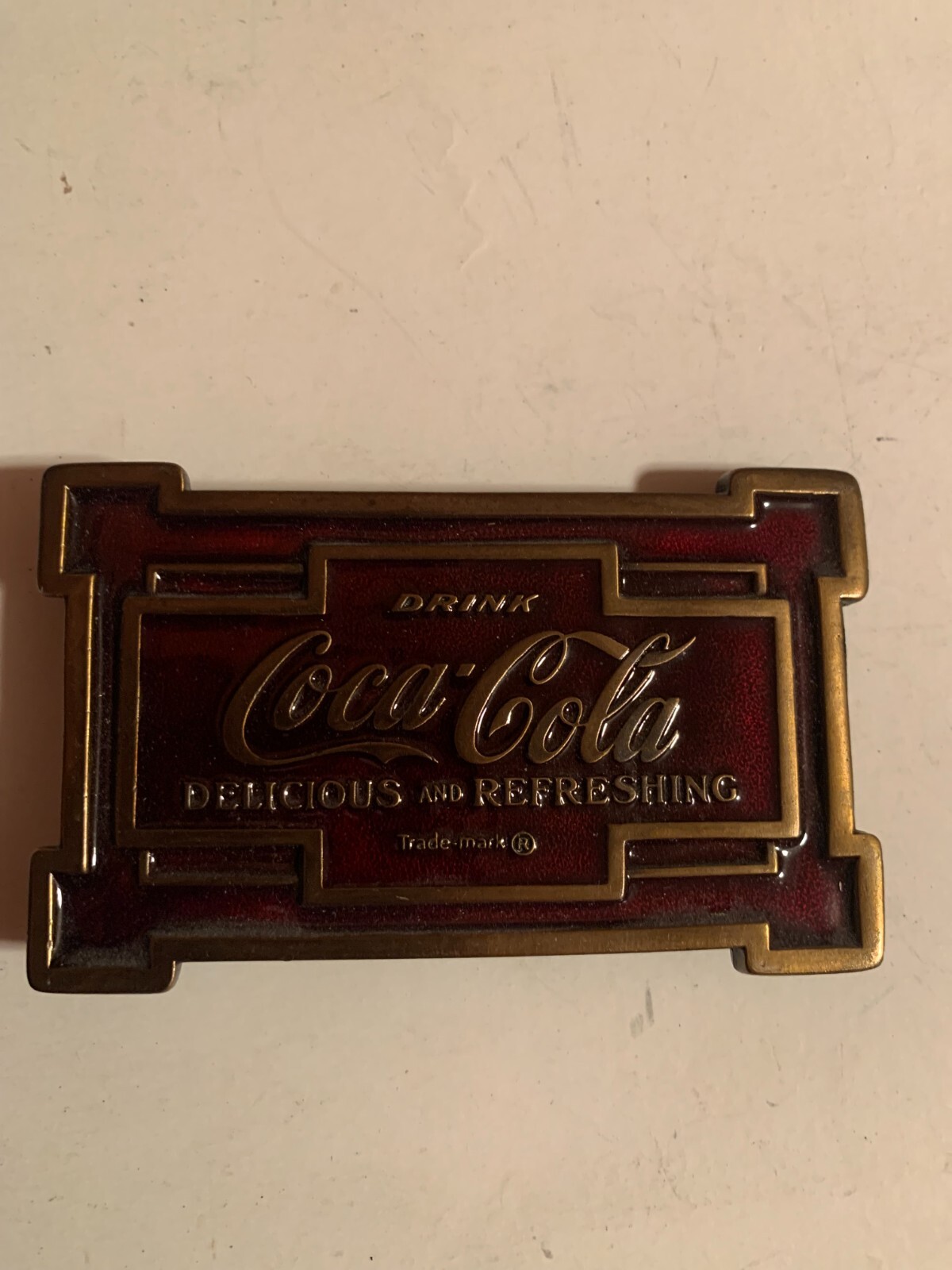 COCA - COLA 1975 BERGAMOT BRASS BELT BUCKLE NOS SHA… - Gem