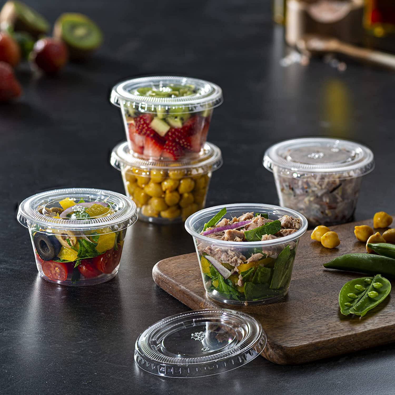 Nationwide Paper Round Plastic Sauce Pots with Airtight Lids Small Deli ...