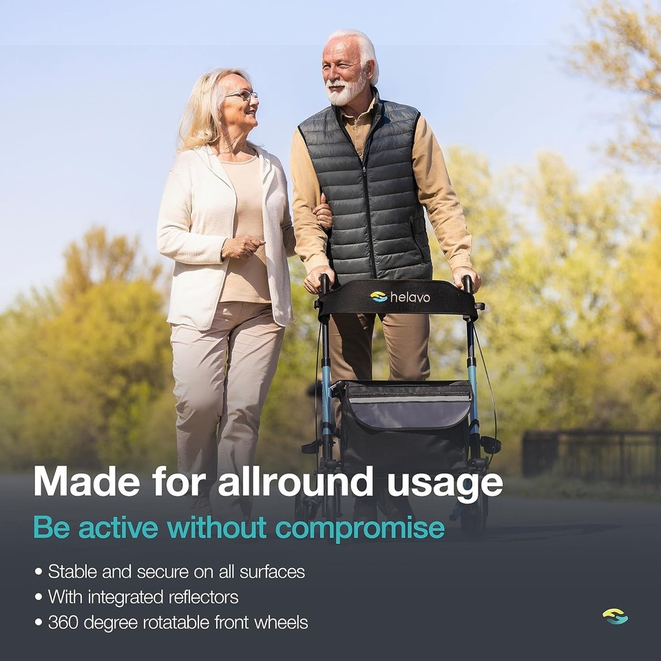Helavo Rollator Walker for Seniors – Foldable Outdoor Walker with Seat ...