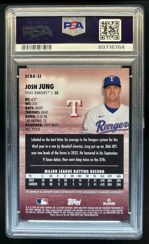 2023 Stadium Club Josh Jung Auto RC Rookie #SCBA-JJ Rangers PSA 8 | eBay