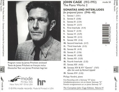 PHILIPP VANDRÉ JOHN CAGE: THE PIANO WORKS 2, SONATAS AND INTERLUDES NEW ...