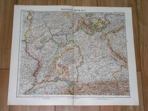 1912 MAP OF SOUTHERN GERMANY MUNICH GERMAN ALSACE LORRAINE BAVARIA ...