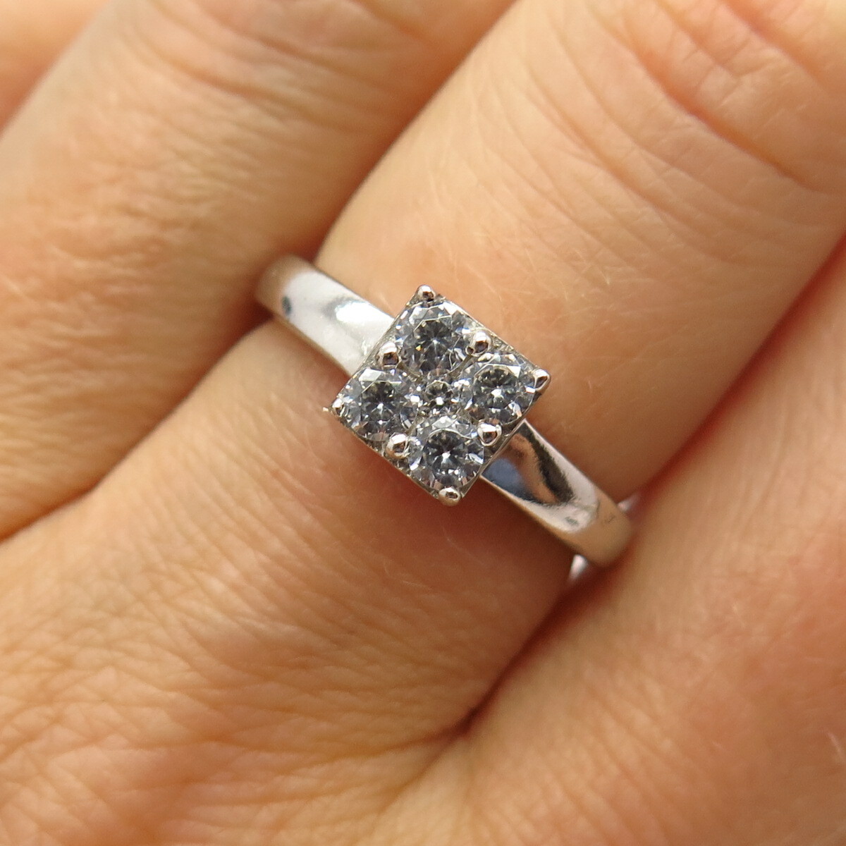 925 Sterling Silver C Z Square Shape Engagement Ring Size 7 3/4 | eBay