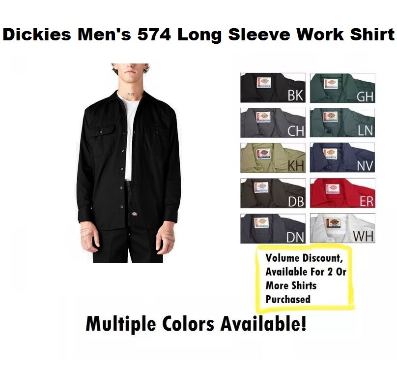 Dickies Men's Long Sleeve Button Up Work Shirts 574 Multiple Colors ...