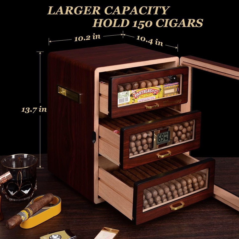 Cigar Humidors, Cedar Wood Humidor for 150Cigars with Digital ...