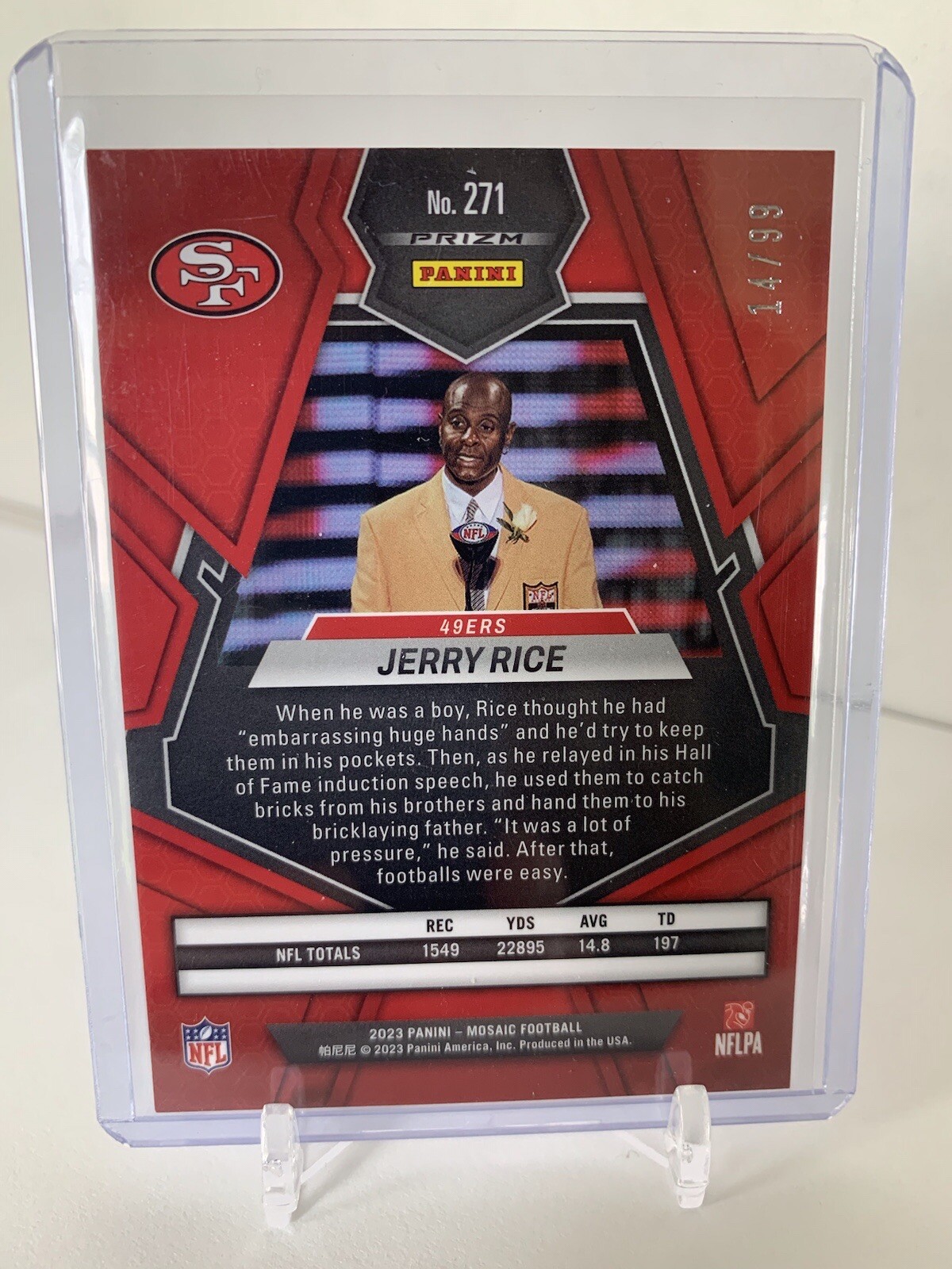 Jerry Rice HOF 2023 Panini Mosaic Hall Of Fame #271 Blue Prizm #’d /99 ...