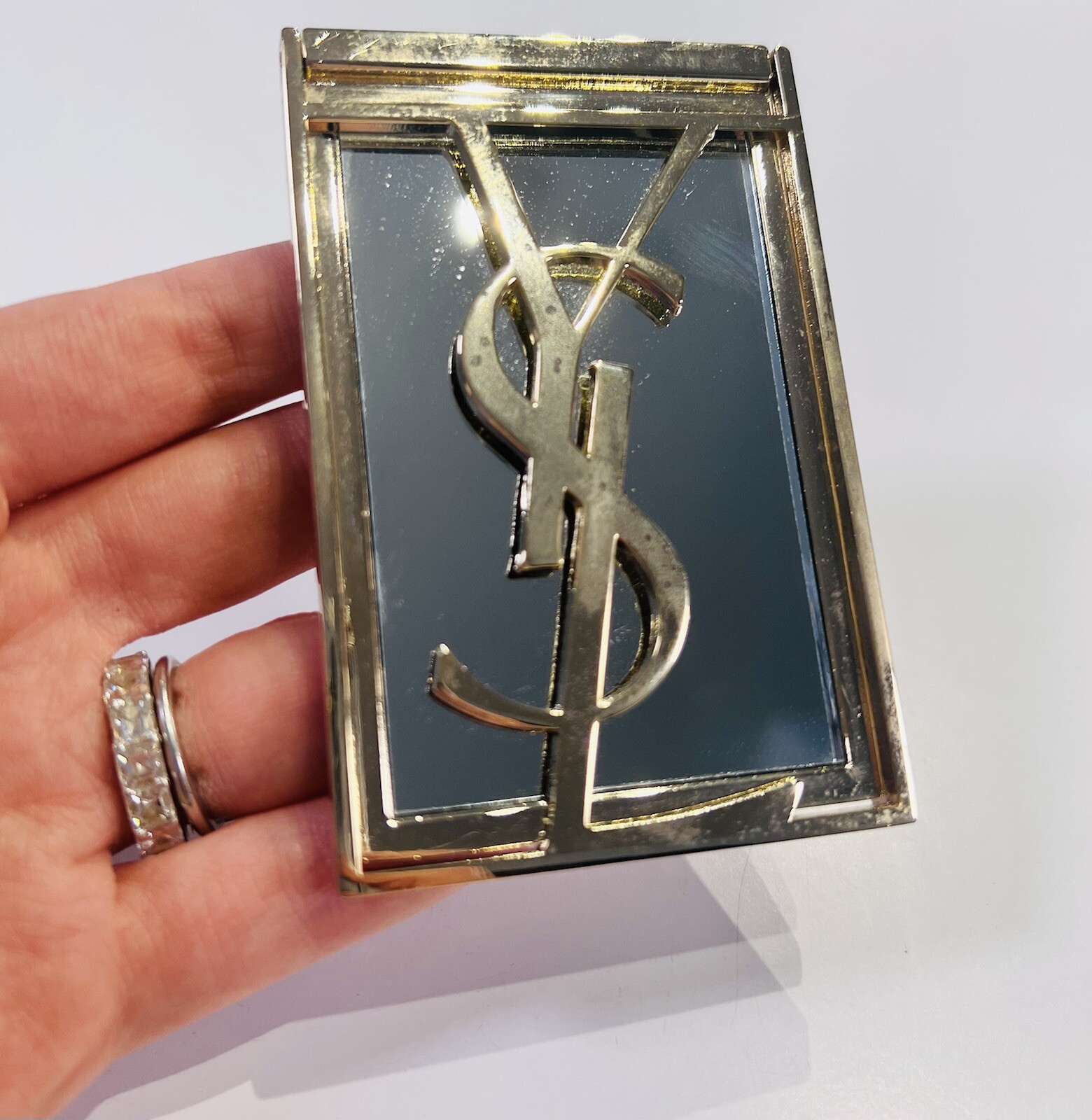 Yves Saint Laurent YSL Gold Tone Logo pocket Mirror - Gem