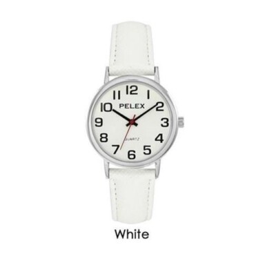 Ladies Large Dial Easy Read Watch White Faux Leather Strap by Pelex PLX ...